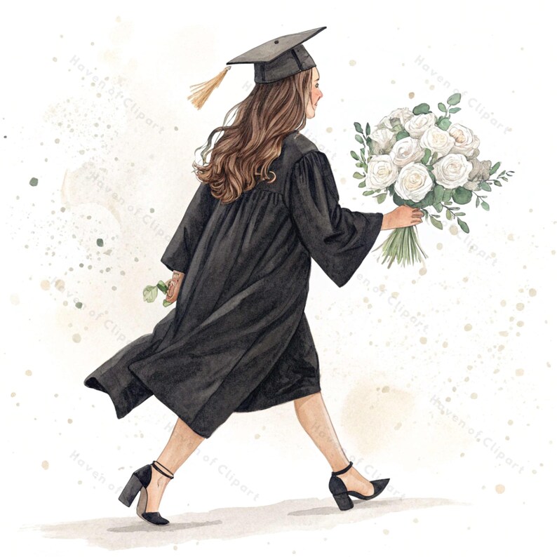 12 Graduation Girl Clipart Set • Watercolor Female Graduates With ...