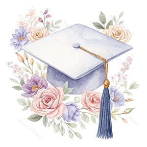 12 Watercolor Floral Graduation Cap Clipart • PNG/JPG • Feminine Spring ...