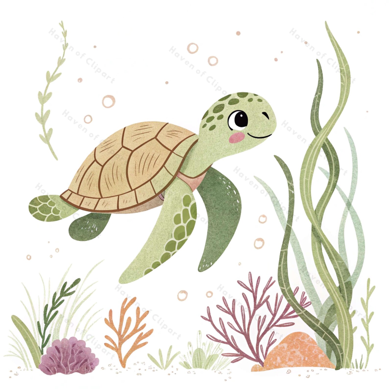 12 Sea Turtle Clipart With Coral • Watercolor Ocean Animal PNG JPG ...