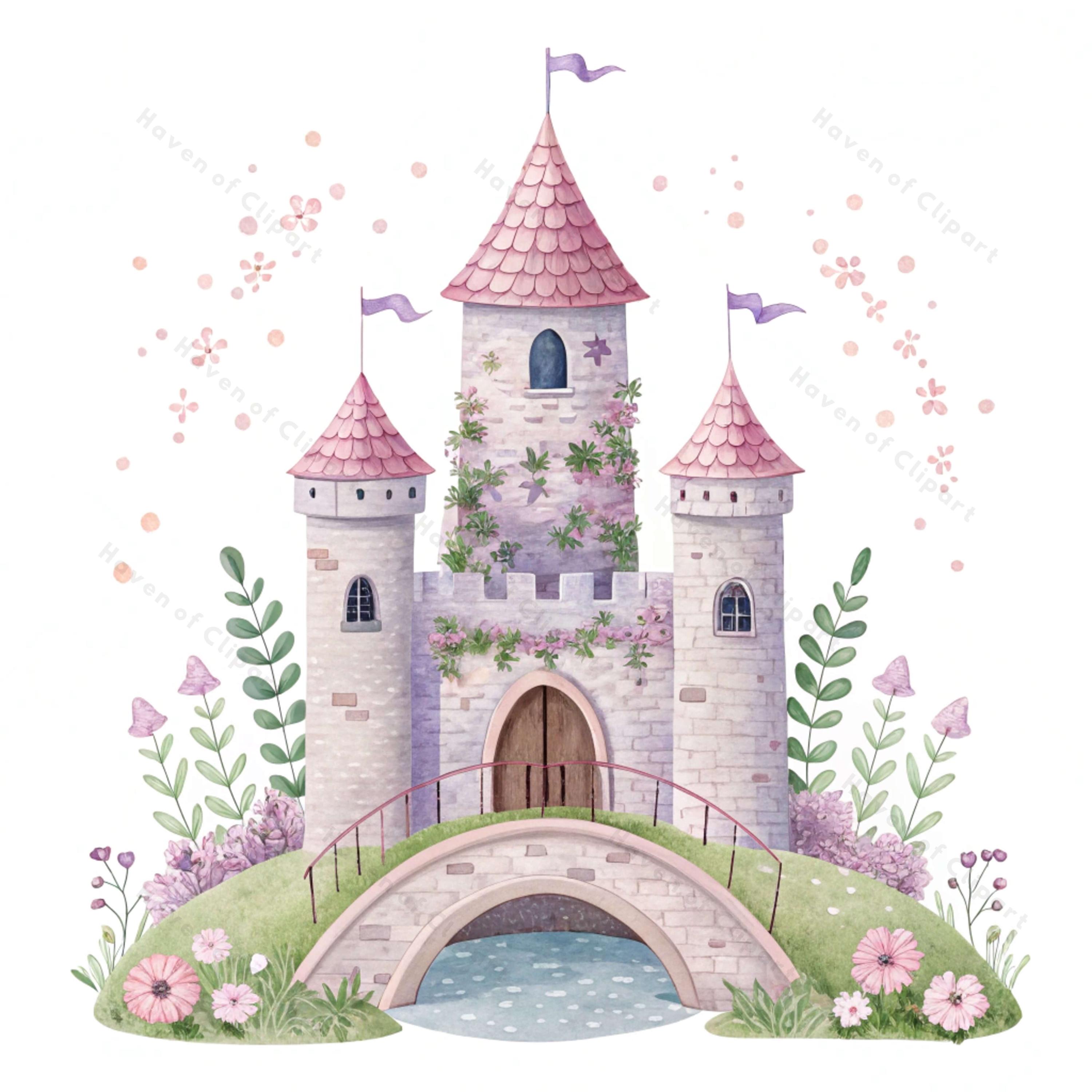 12 Princess Castle Hideaway Clipart • Watercolor Fairytale Castle With ...