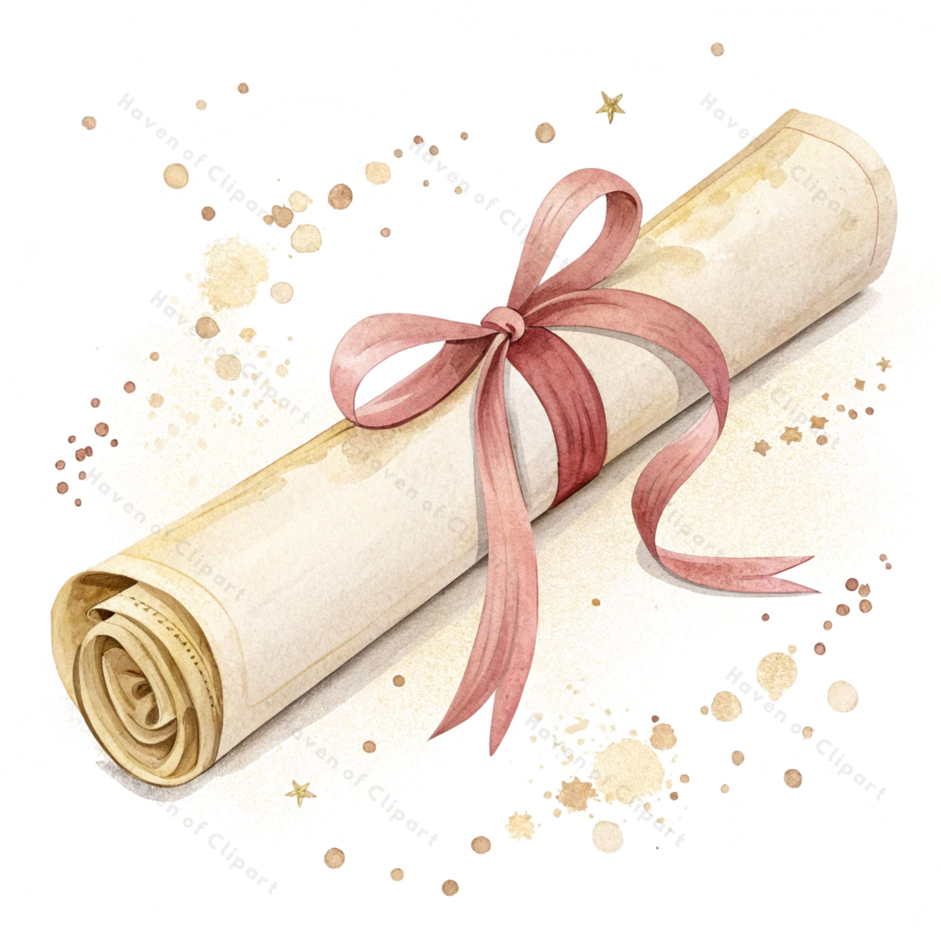 12 Watercolor Diploma Scroll Clipart • PNG/JPG • Graduation Parchment ...