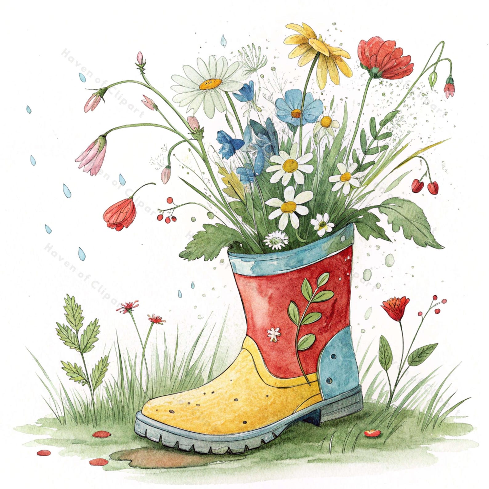 12 Watercolor Rain Boot Flower Planter Clipart • PNG/JPG • Playful ...