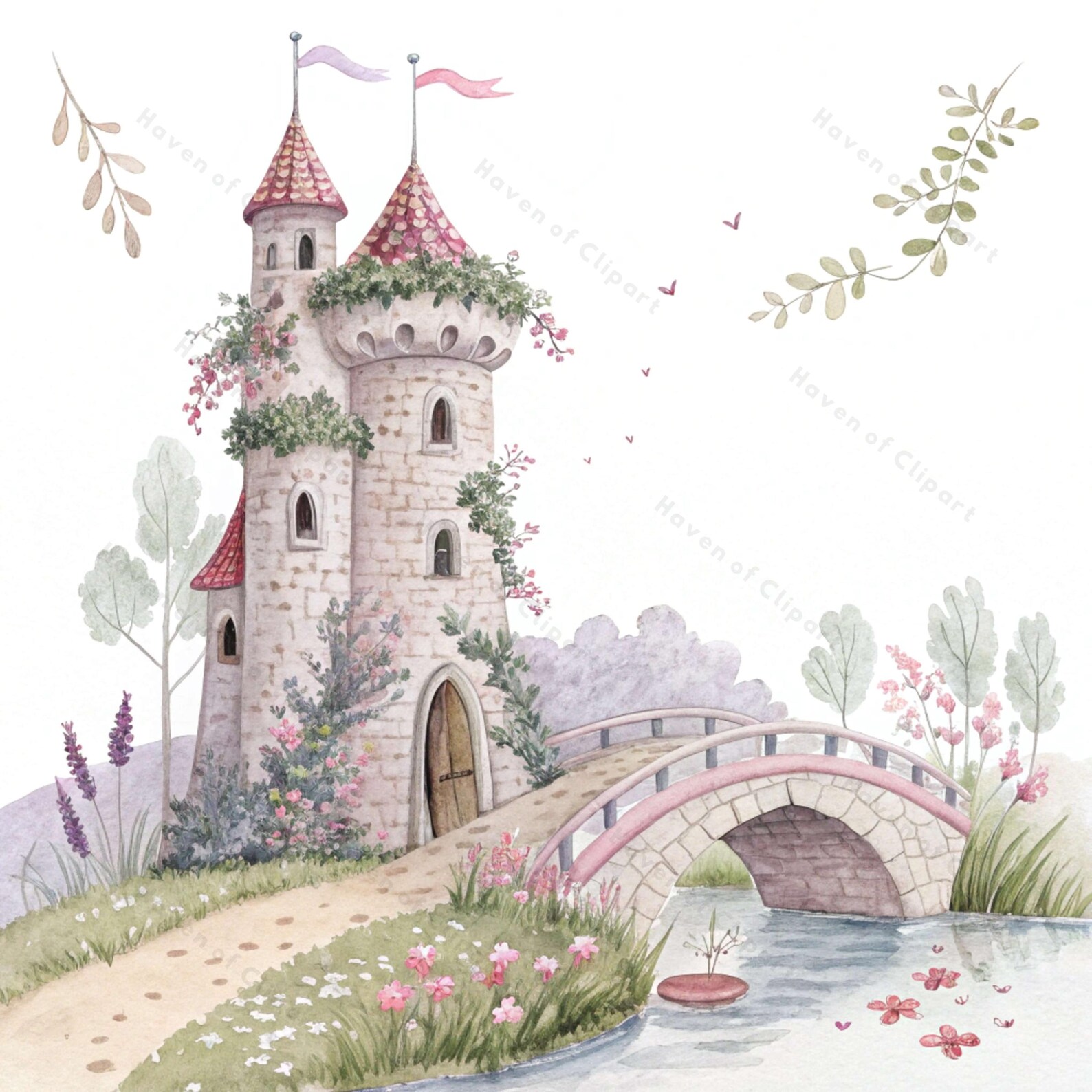 12 Princess Castle Hideaway Clipart • Watercolor Fairytale Castle With ...