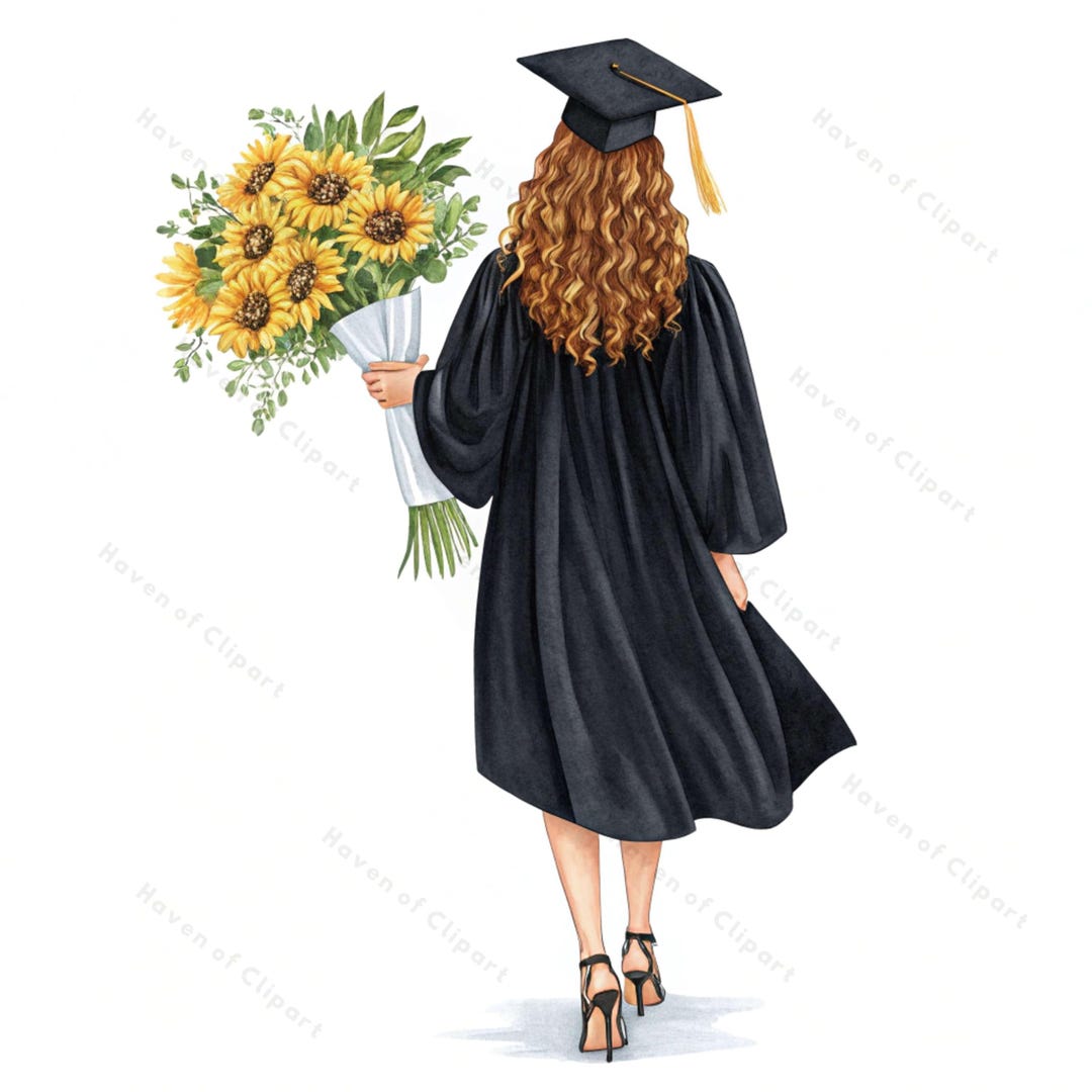 12 Graduation Girl Clipart Set • Watercolor Female Graduates With ...