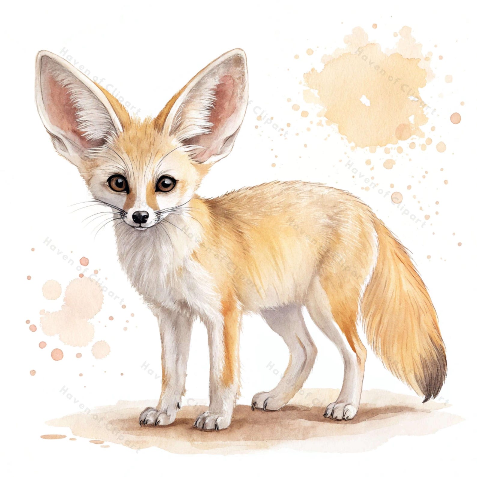 12 Fennec Fox Watercolor Clipart • Side Portrait With Big Ears & Soft ...