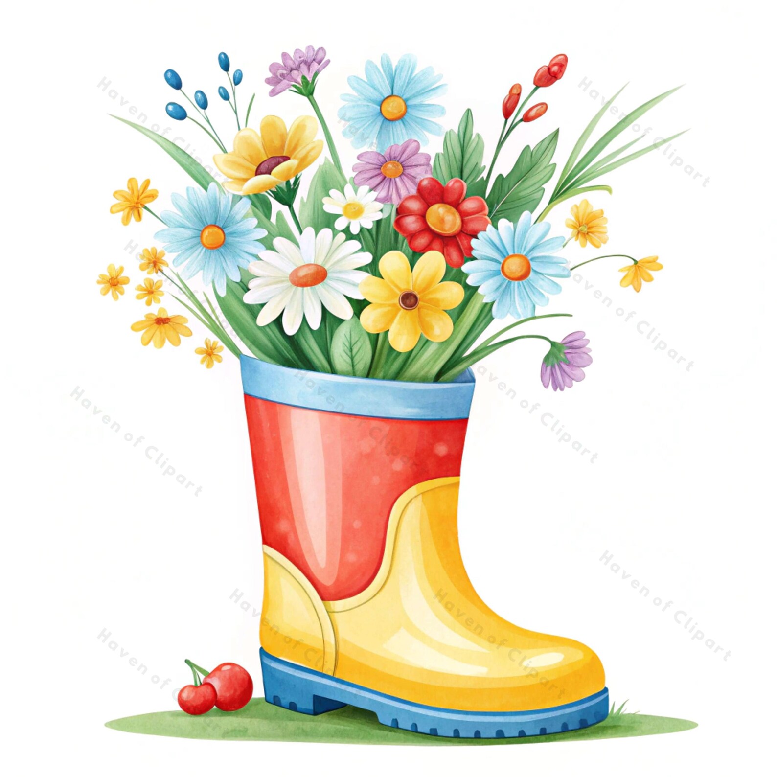 12 Watercolor Rain Boot Flower Planter Clipart • PNG/JPG • Playful ...
