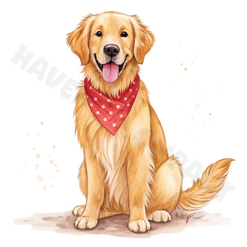 12 Golden Retriever With Bandana Clipart • Watercolor Dog Png/jpgs for ...