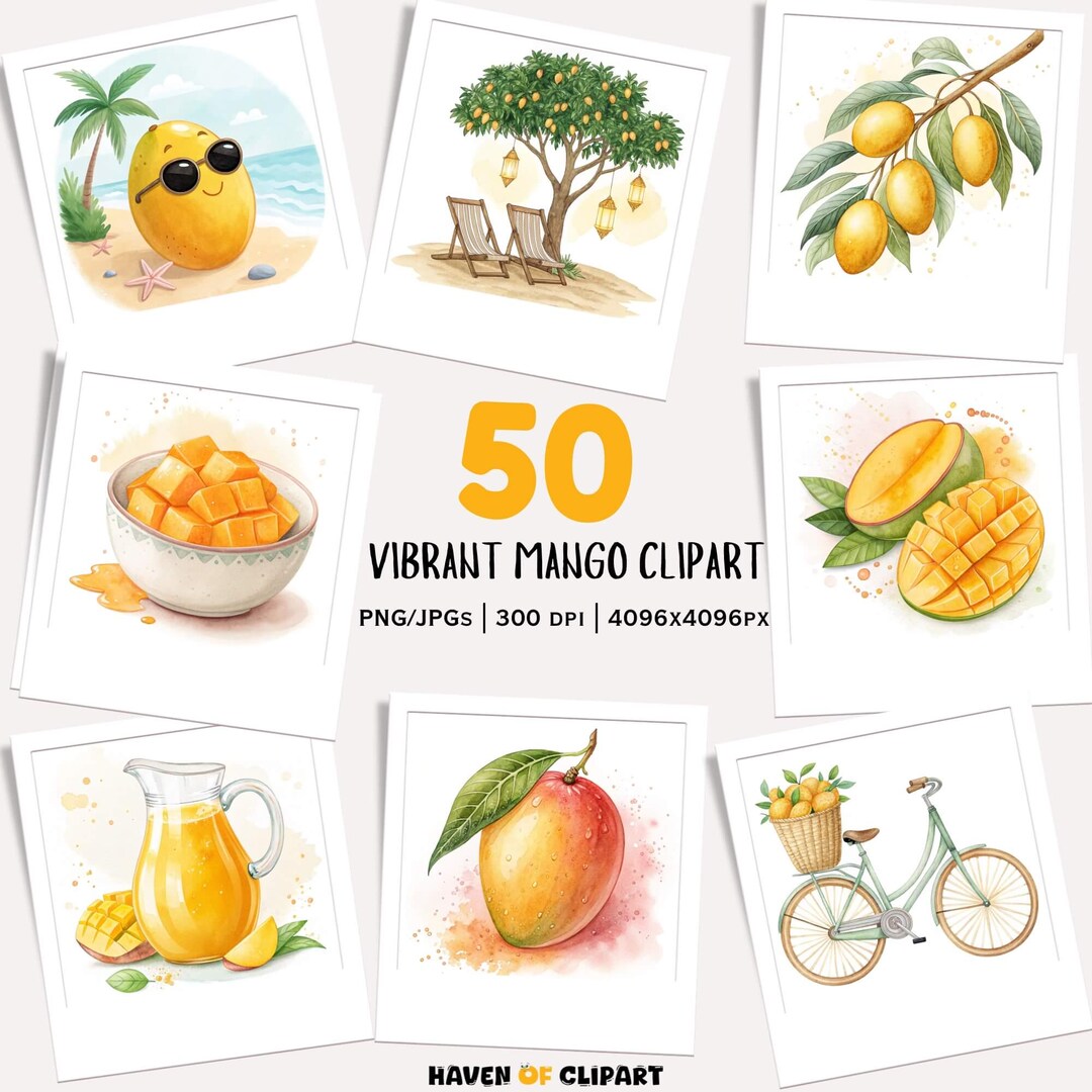 50 Tropical Mango Watercolor Clipart • Vibrant Summer Fruits Cozy ...
