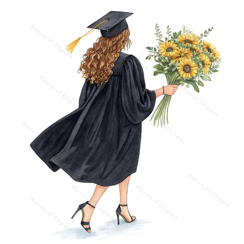 12 Graduation Girl Clipart Set Watercolor Female Graduates With