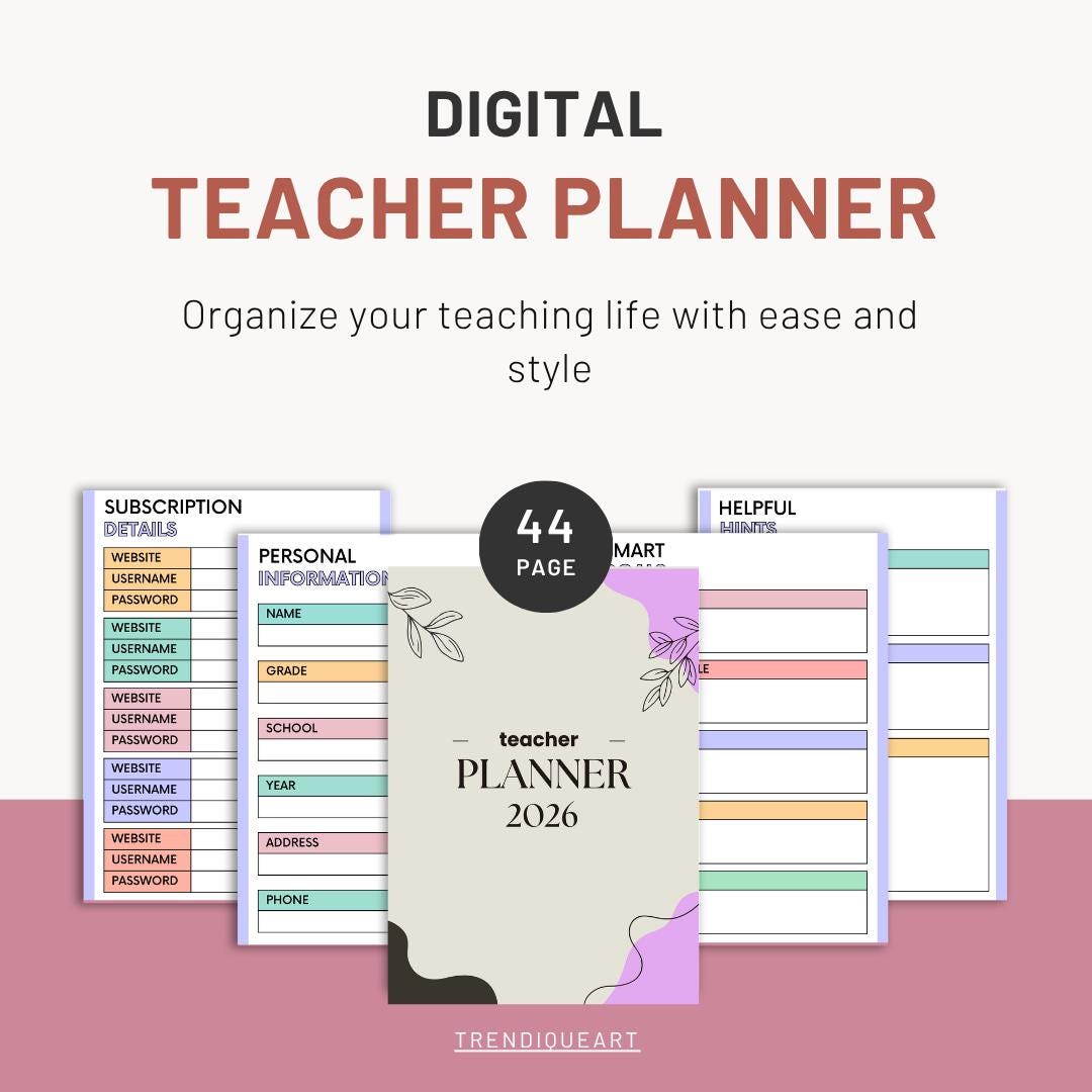 Colorful Teacher Planner 2026, Printable Digital Homeschool Planner ...