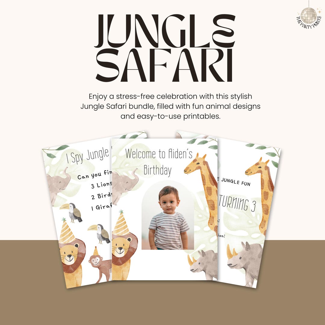 Editable Jungle Safari Birthday Bundle Personalized Jungle Party ...