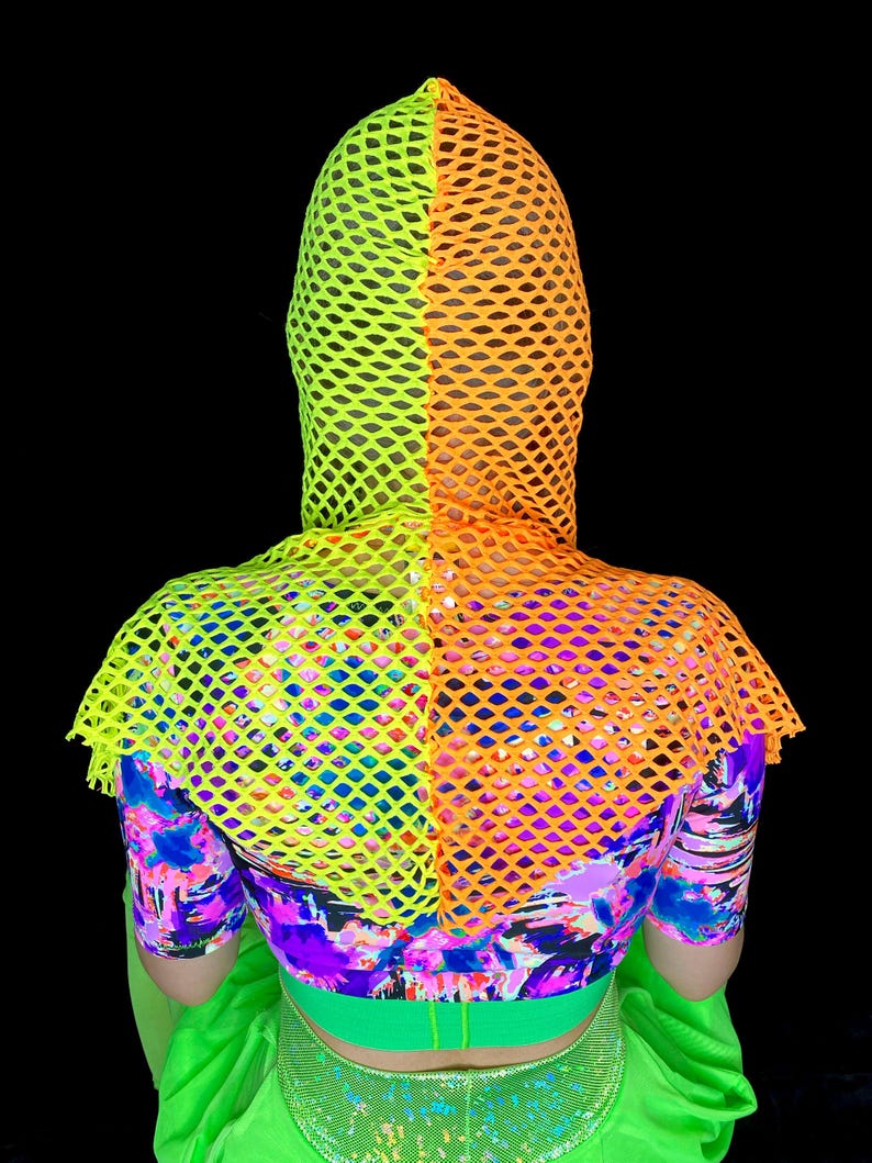 Neon Fishnet Hood, Medieval Hood, Hooded Capelet, Raver Hood, Fishnet ...