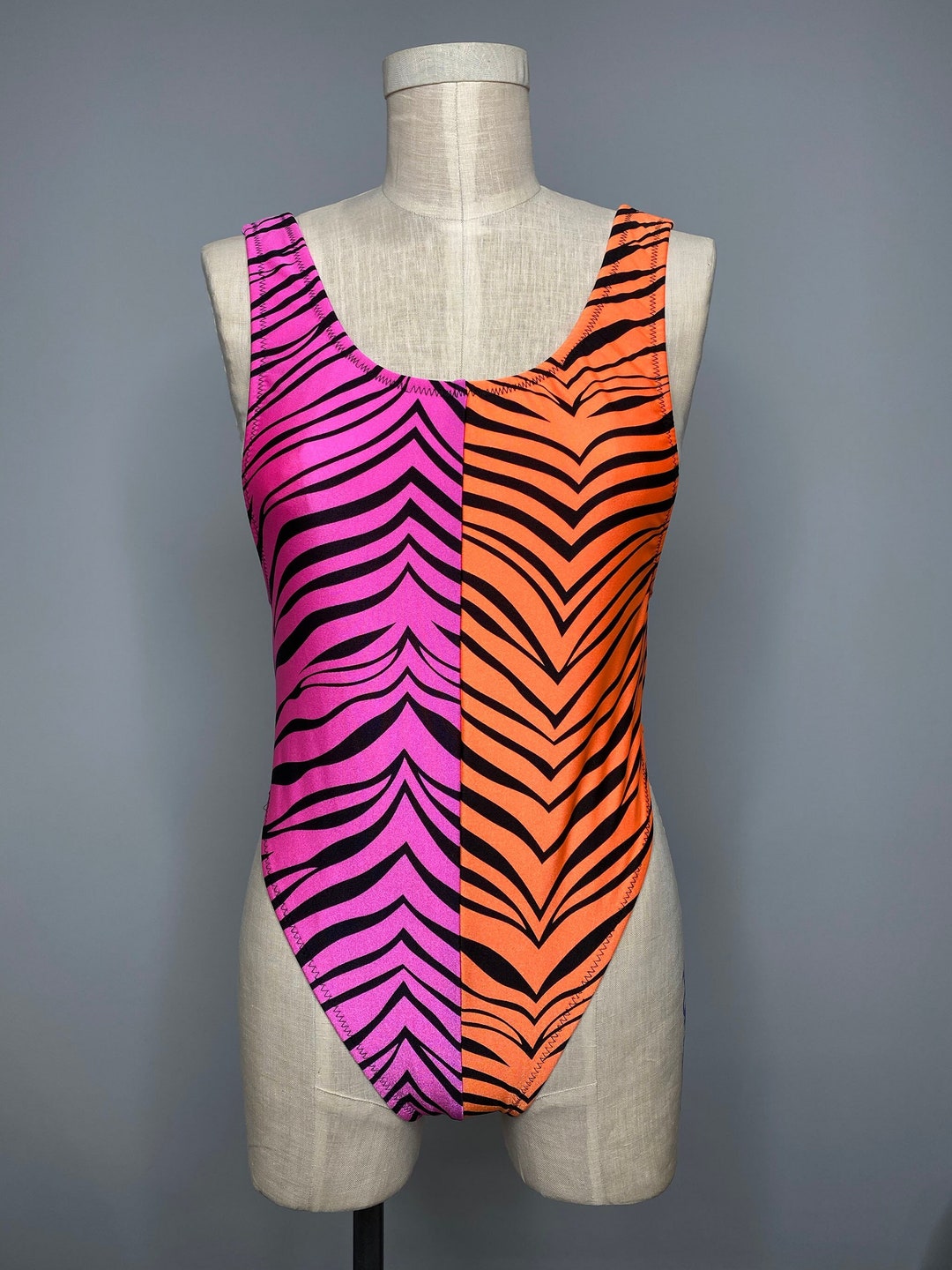 Zebra High Cut Body- Pink Orange Bodysuit- Zebra Print- Stripper ...