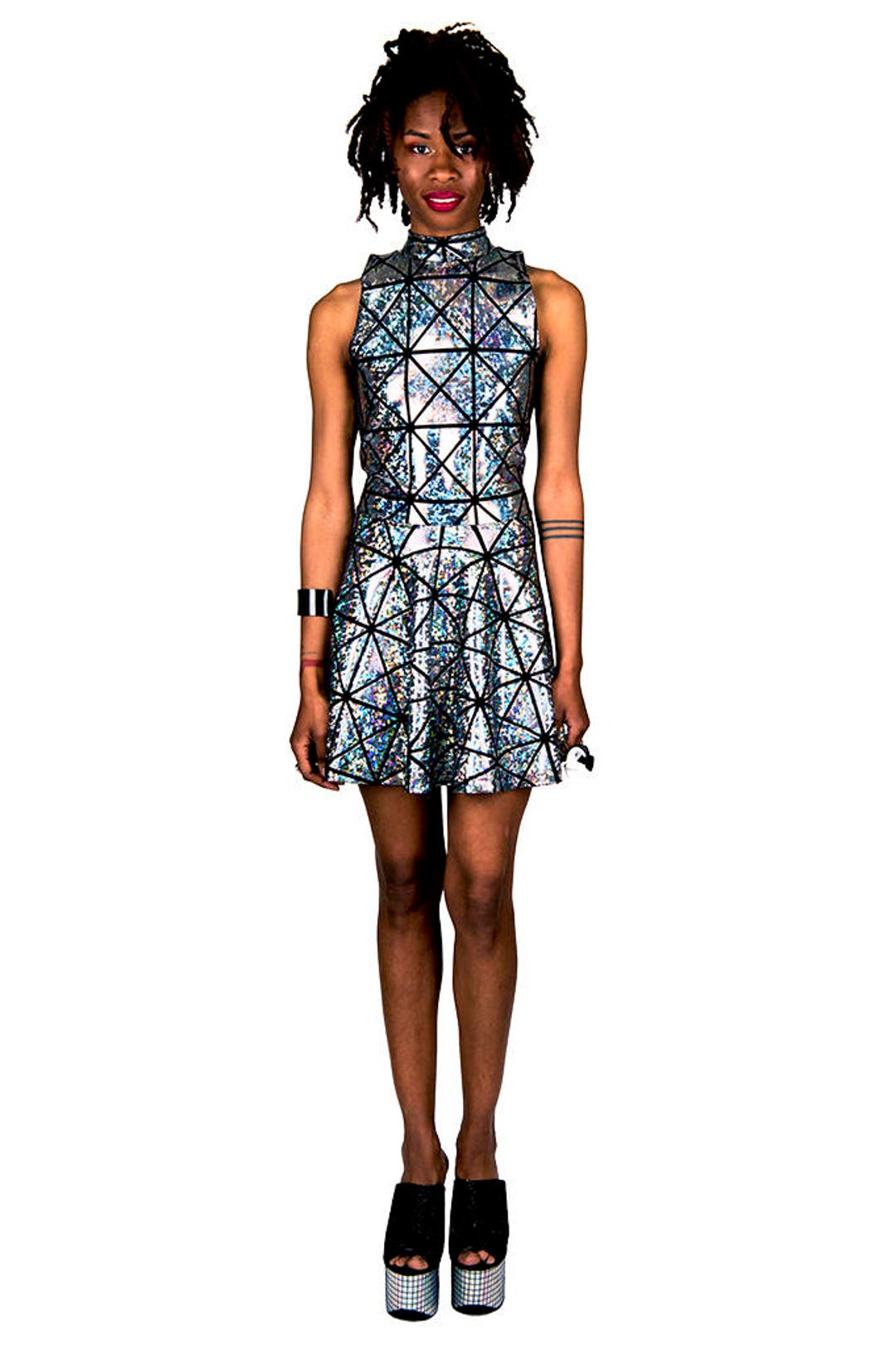 Silver Disco Skater Dress-disco Party Dress-rave Festival Clothing-drag ...