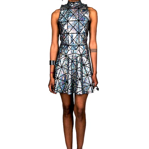 Silver Disco Skater Dress-disco Party Dress-rave Festival - Etsy