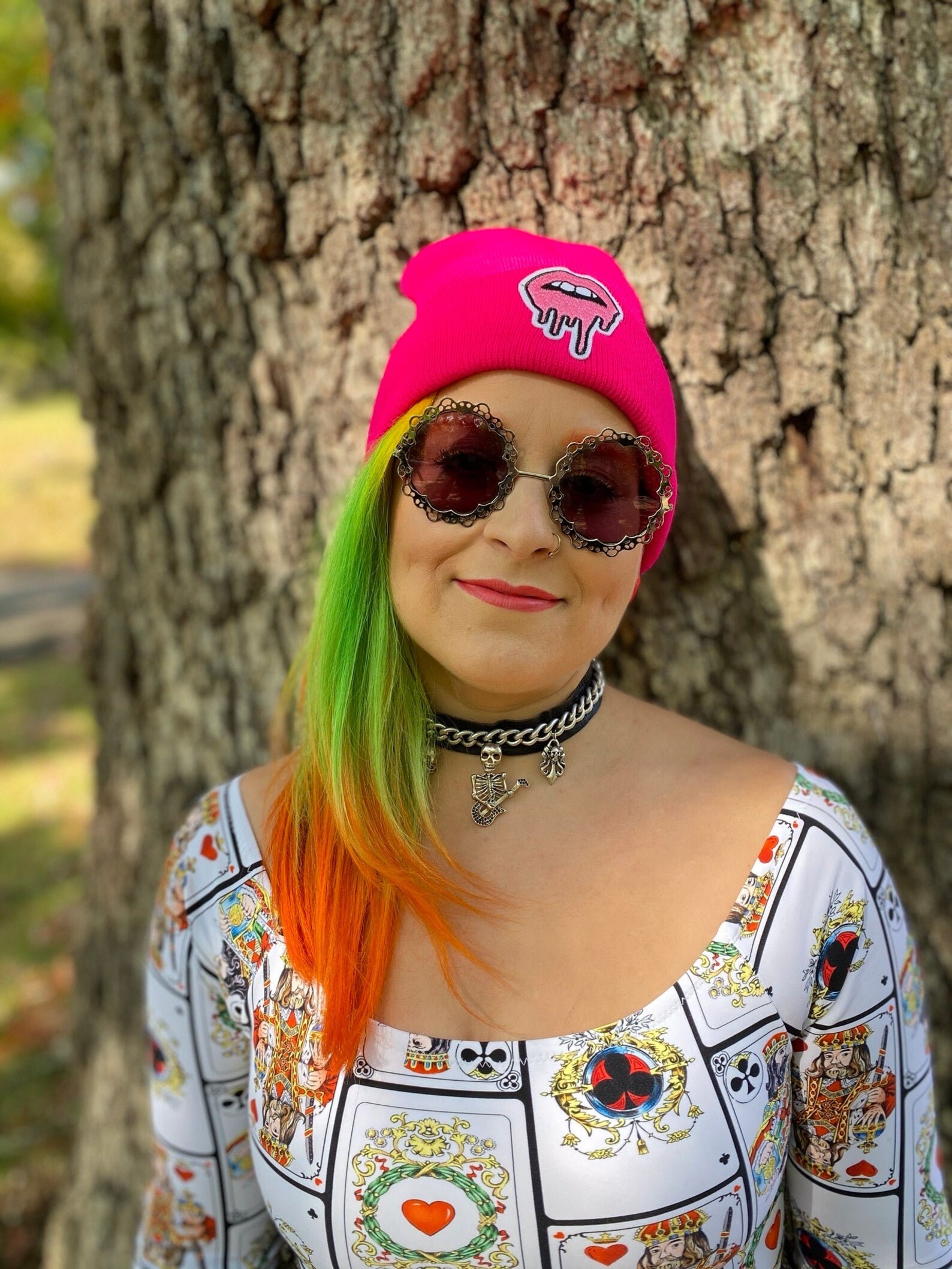 Black Beanie With Drippy Lips Patch, Neon Orange Beanie, Neon Green ...