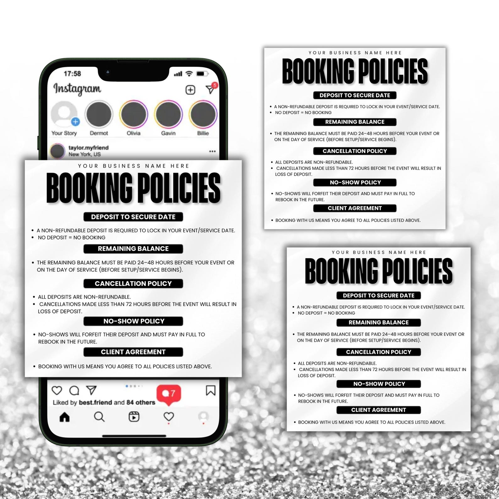 Editable Booking Policy Template | Deposit, Cancellation, No-show ...