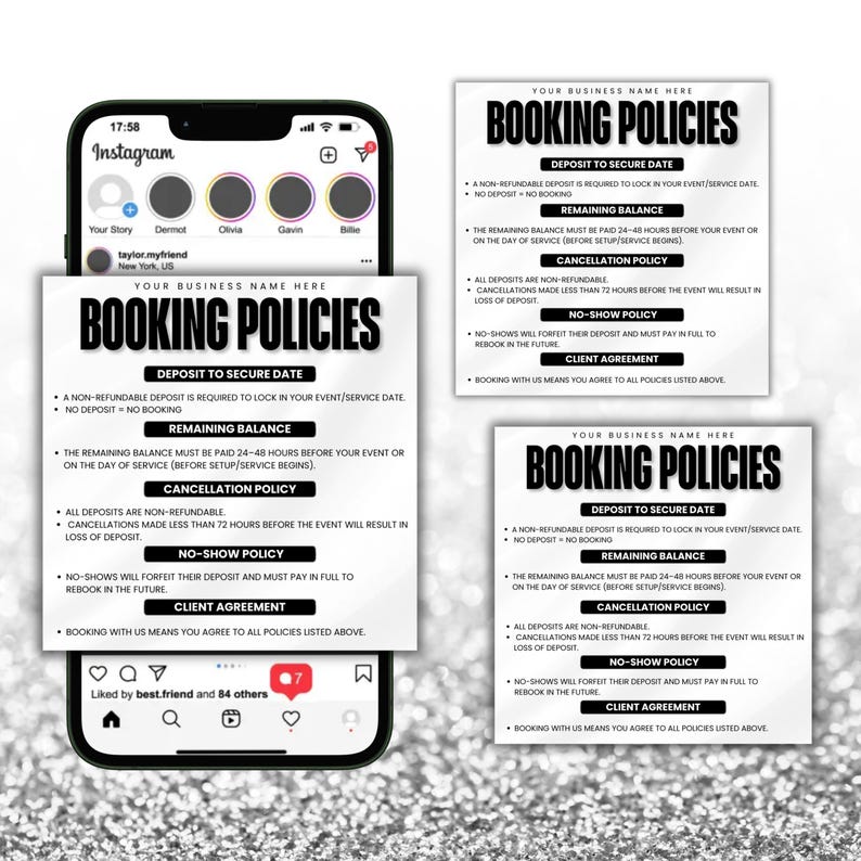 Editable Booking Policy Template | Deposit, Cancellation, No-show ...