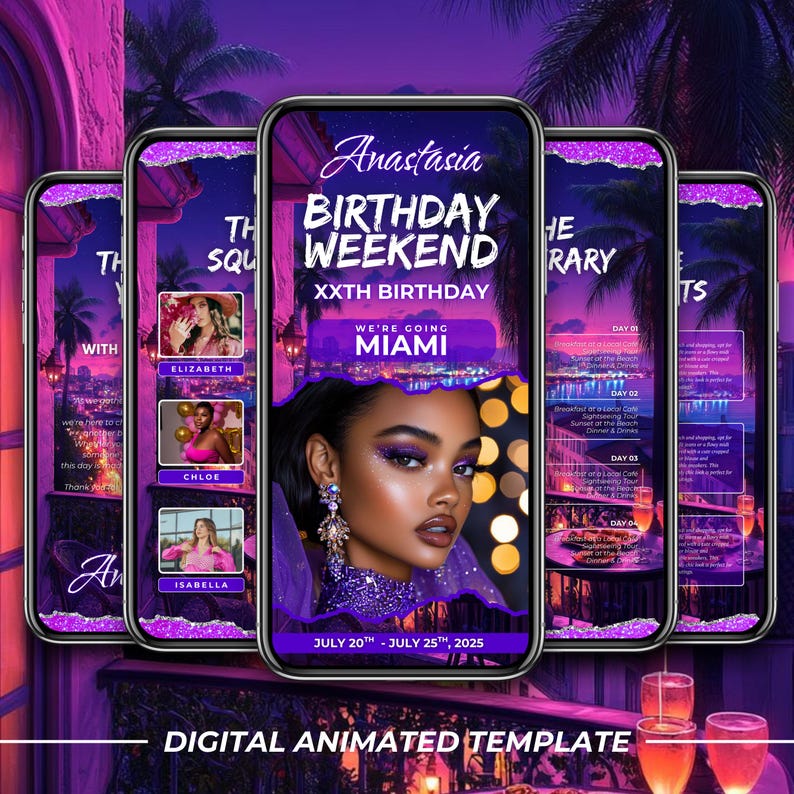 Miami Birthday Trip Itinerary Invitation: Editable Canva Template ...