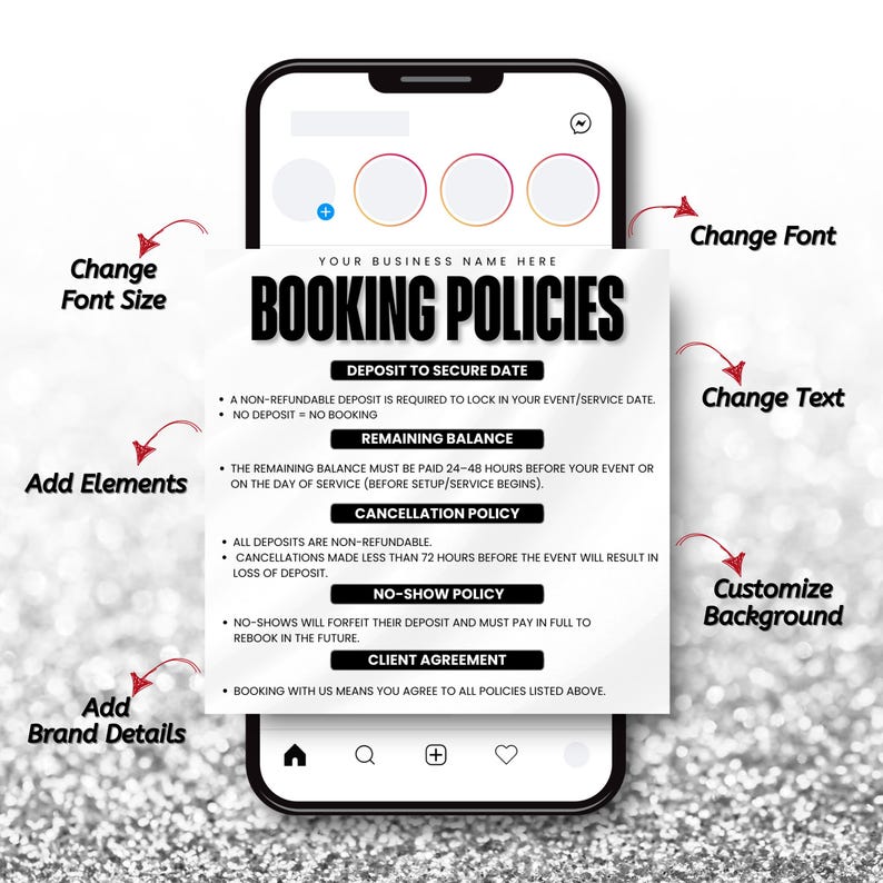 Editable Booking Policy Template | Deposit, Cancellation, No-show ...