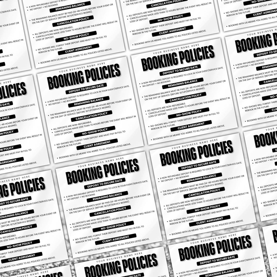 Editable Booking Policy Template | Deposit, Cancellation, No-show ...