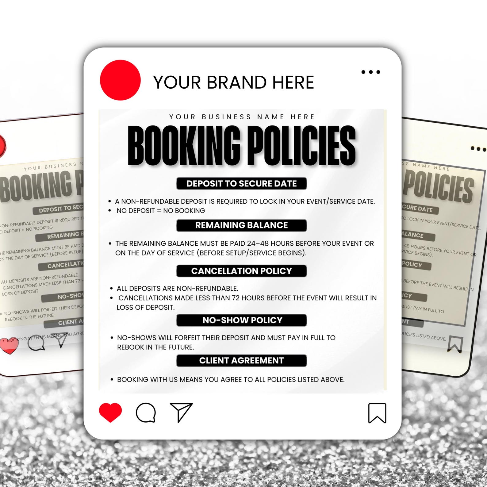 Editable Booking Policy Template | Deposit, Cancellation, No-show ...