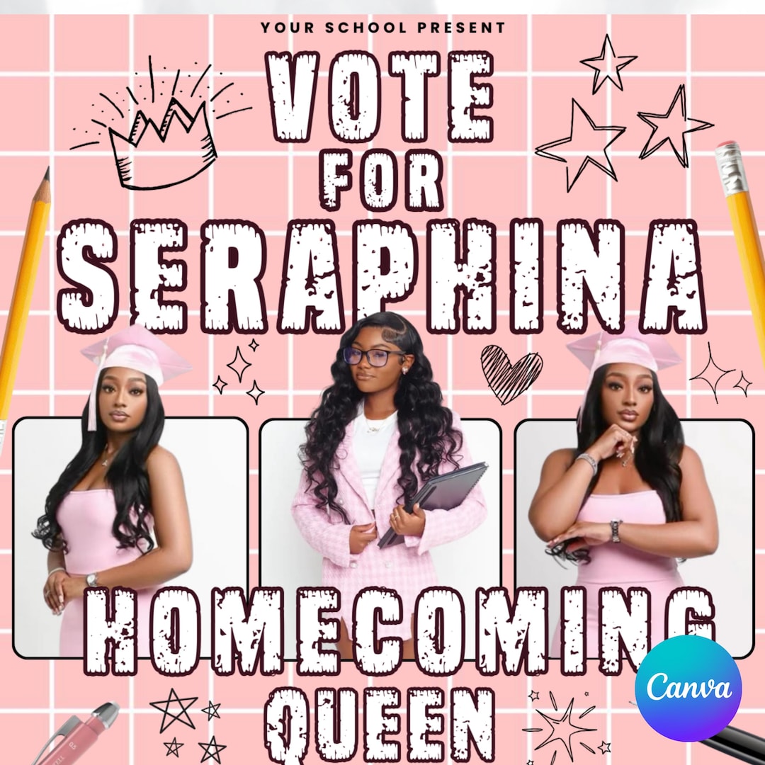 Editable Homecoming Queen Flyer: Pink Campaign Poster Template (digital ...