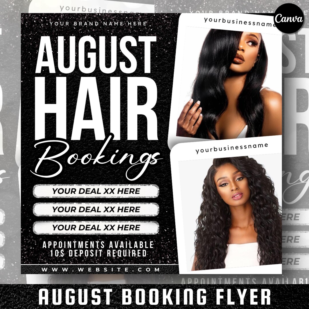 August Booking Flyer, DIY Canva Flyer,hair Flyer,braids Flyer, Lash ...