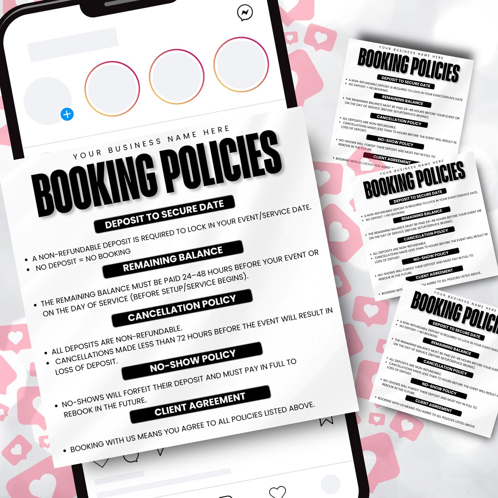 Editable Booking Policy Template | Deposit, Cancellation, No-show ...