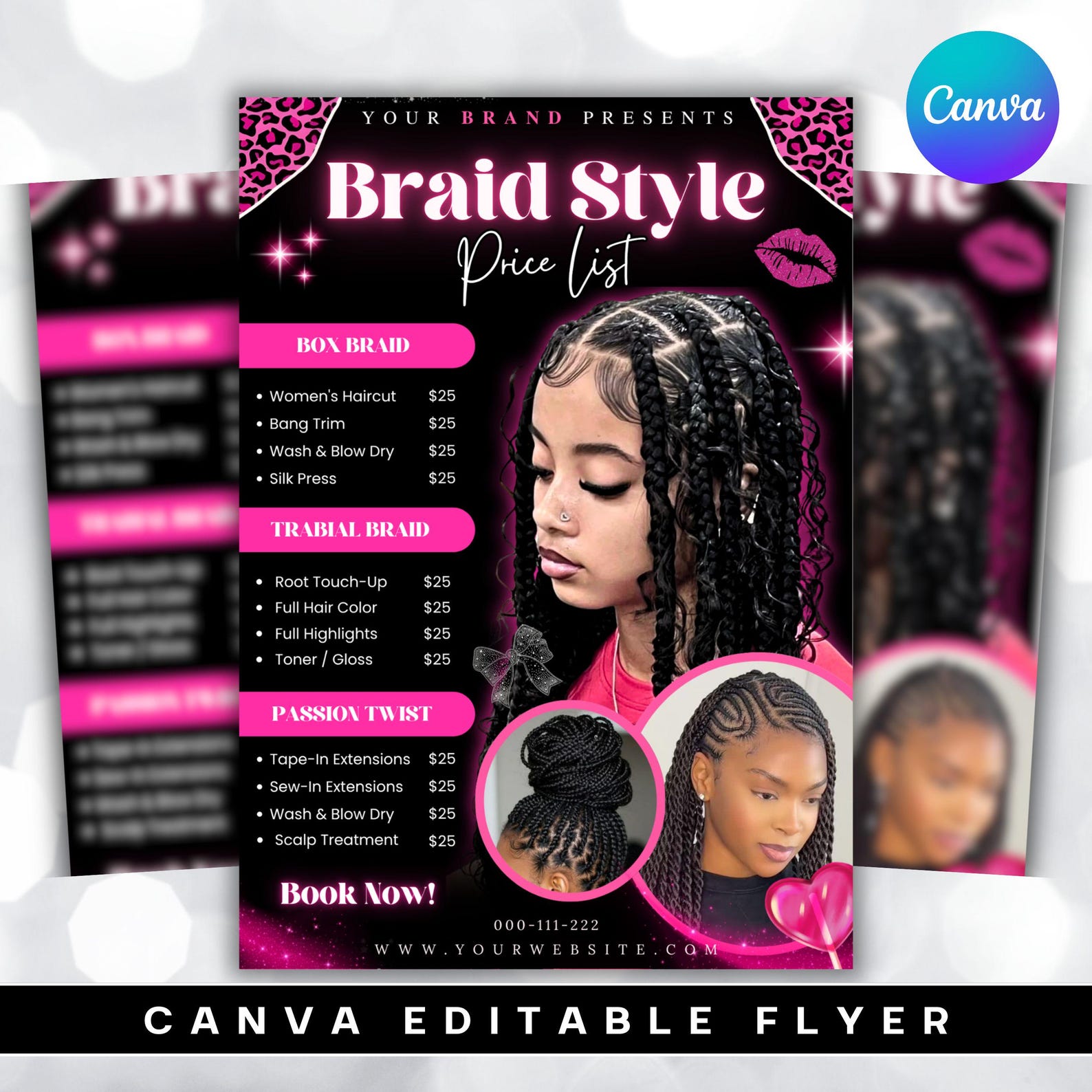 Braids Price List Flyer: Salon Services Template (canva Editable) - Etsy