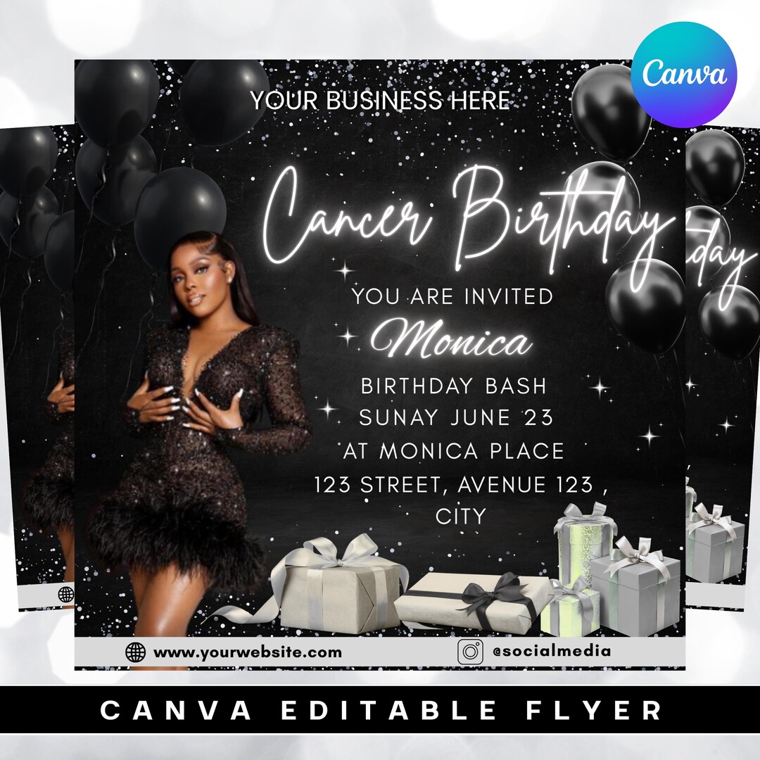 Cancer Zodiac Birthday Flyer Template: Editable Canva Party Invite ...
