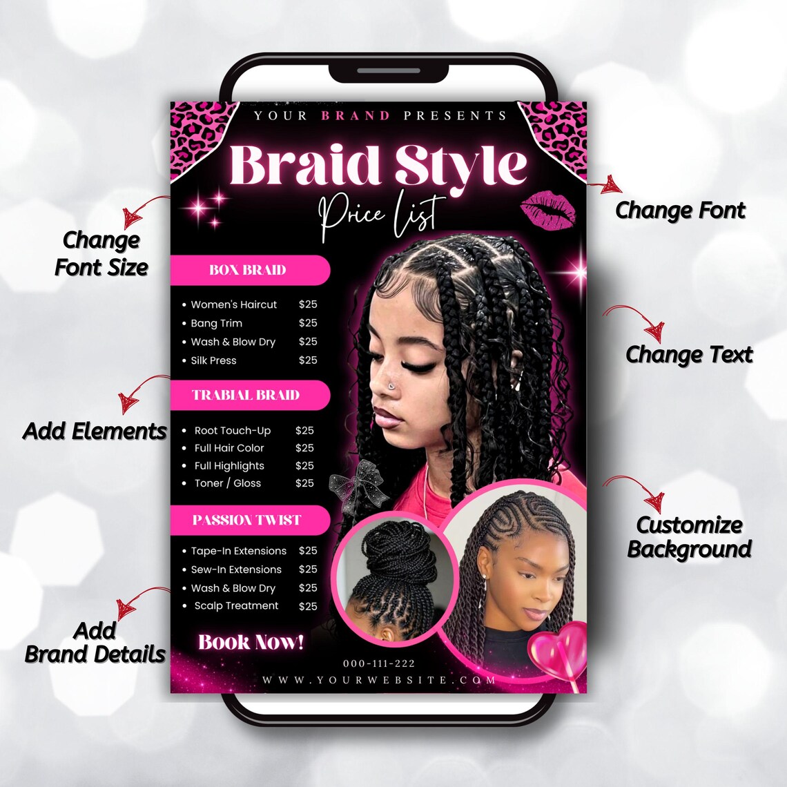 Braids Price List Flyer: Salon Services Template (canva Editable) - Etsy