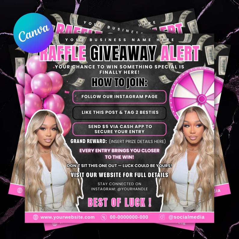 Editable Raffle Flyer Template | Beauty Salon Promotion, Canva Design ...