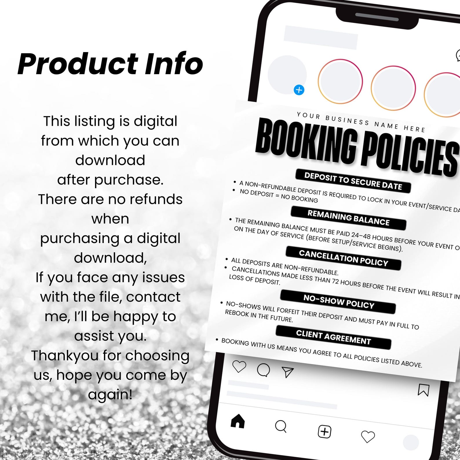 Editable Booking Policy Template | Deposit, Cancellation, No-show ...