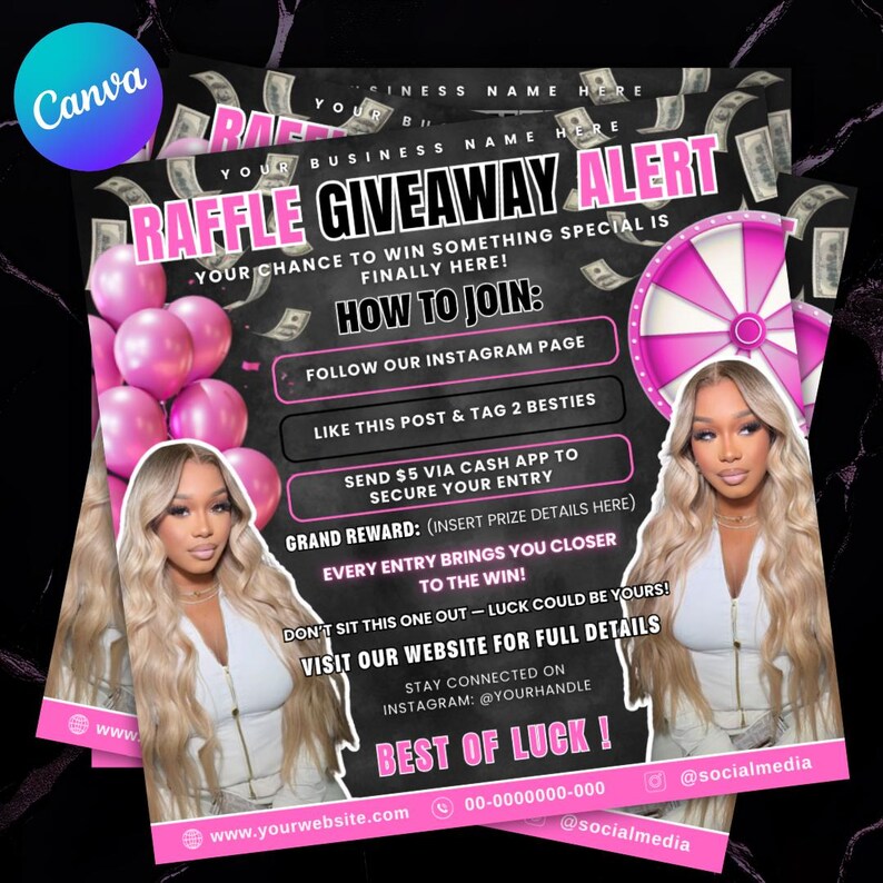 Editable Raffle Flyer Template | Beauty Salon Promotion, Canva Design ...