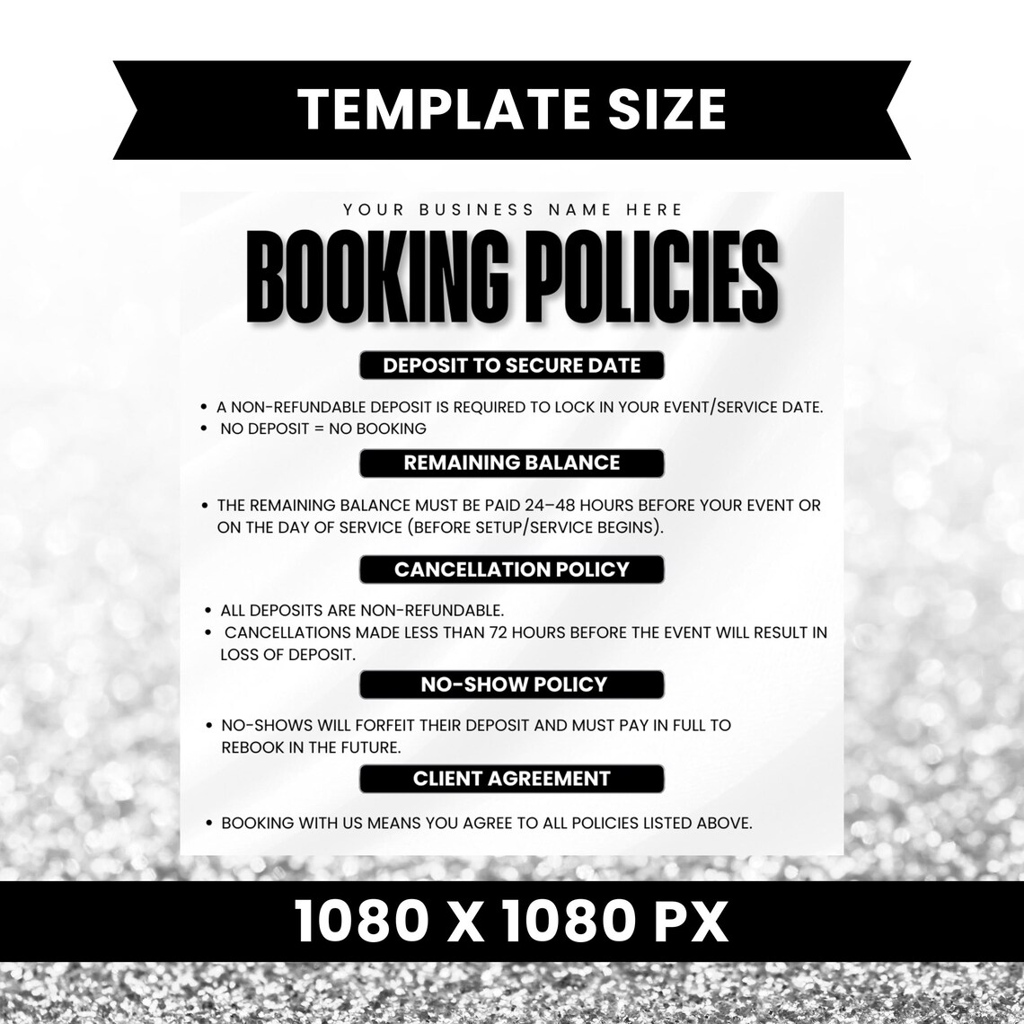 Editable Booking Policy Template | Deposit, Cancellation, No-show ...