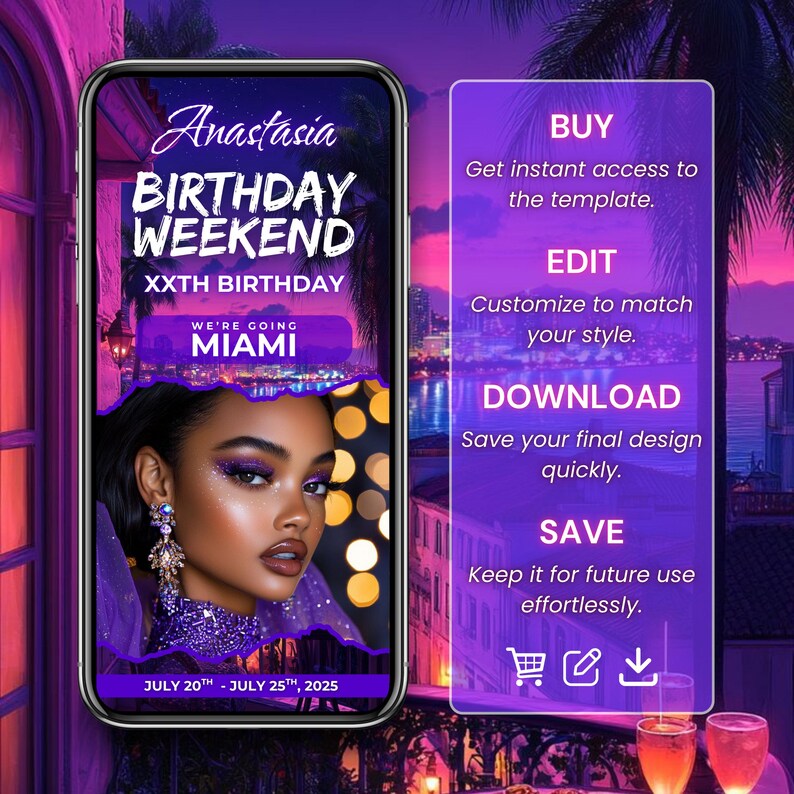 Miami Birthday Trip Itinerary Invitation: Editable Canva Template ...