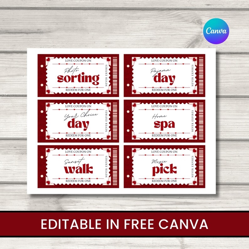 Editable Love Coupon Book, Romantic Gift for Couples (PDF Printable ...