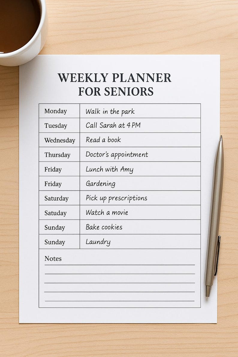 Weekly Planner for Seniors | Printable PDF Organizer for Daily Routines ...