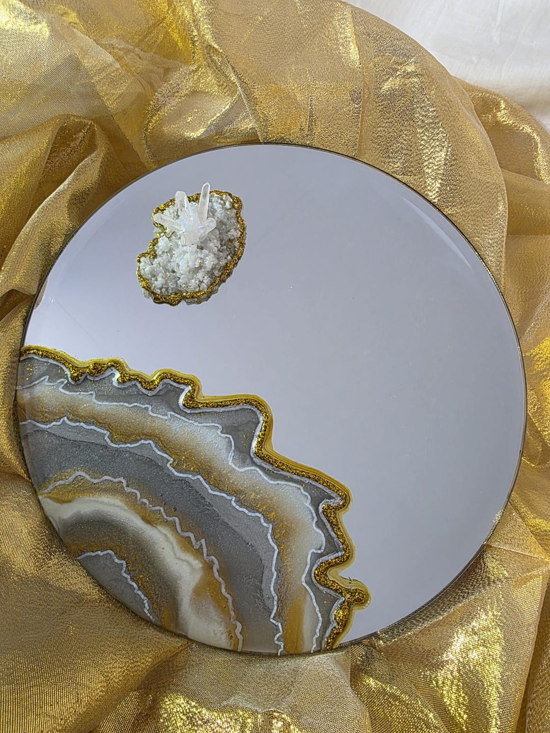 Geode Inspired Mirror Plate With Natural Quartz Crystal Accent - Etsy