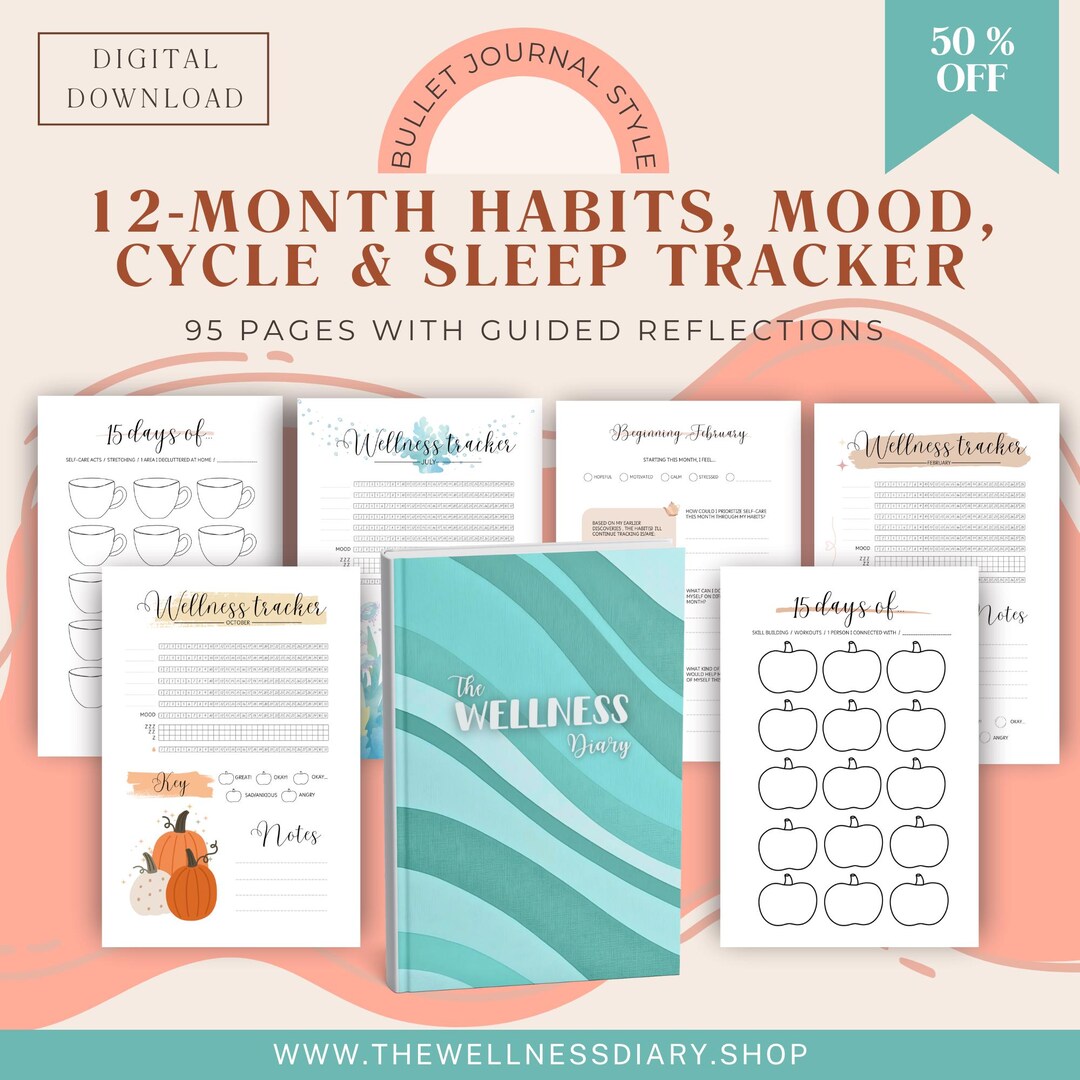 12 Months Habit Tracker, Mood Tracker, Sleep Tracker, PMS Tracker ...