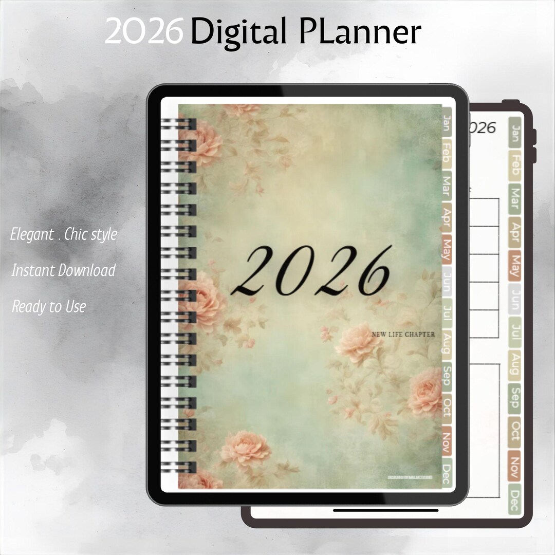 2026 Digital Planner Floral Goodnotes Hyperlinked Tabs Monthly Calendar ...