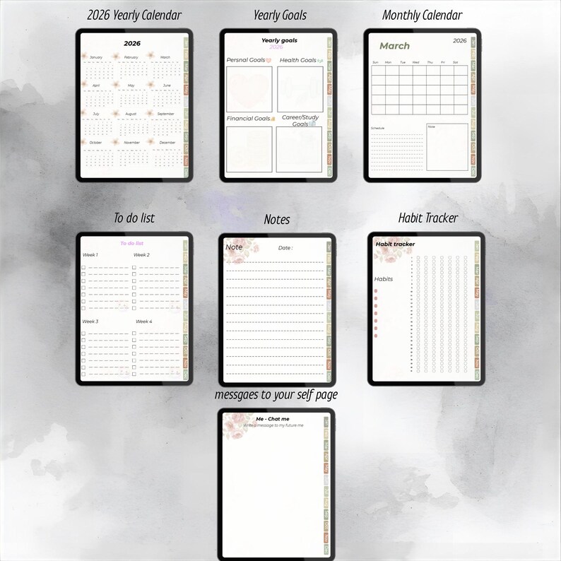 2026 Digital Planner Floral Goodnotes Hyperlinked Tabs Monthly Calendar ...