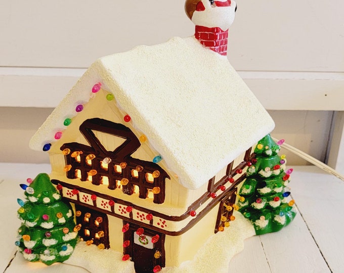 Vintage Ceramic Christmas Light up House Santa in Chimney - Etsy