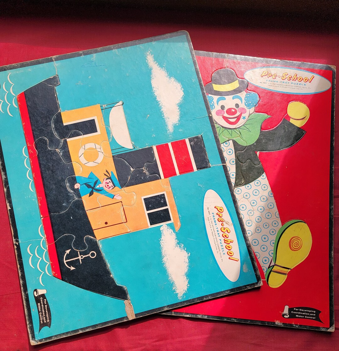 Vintage Whitman Childrens Cardboard Tray Puzzles Boat & Clown - Etsy