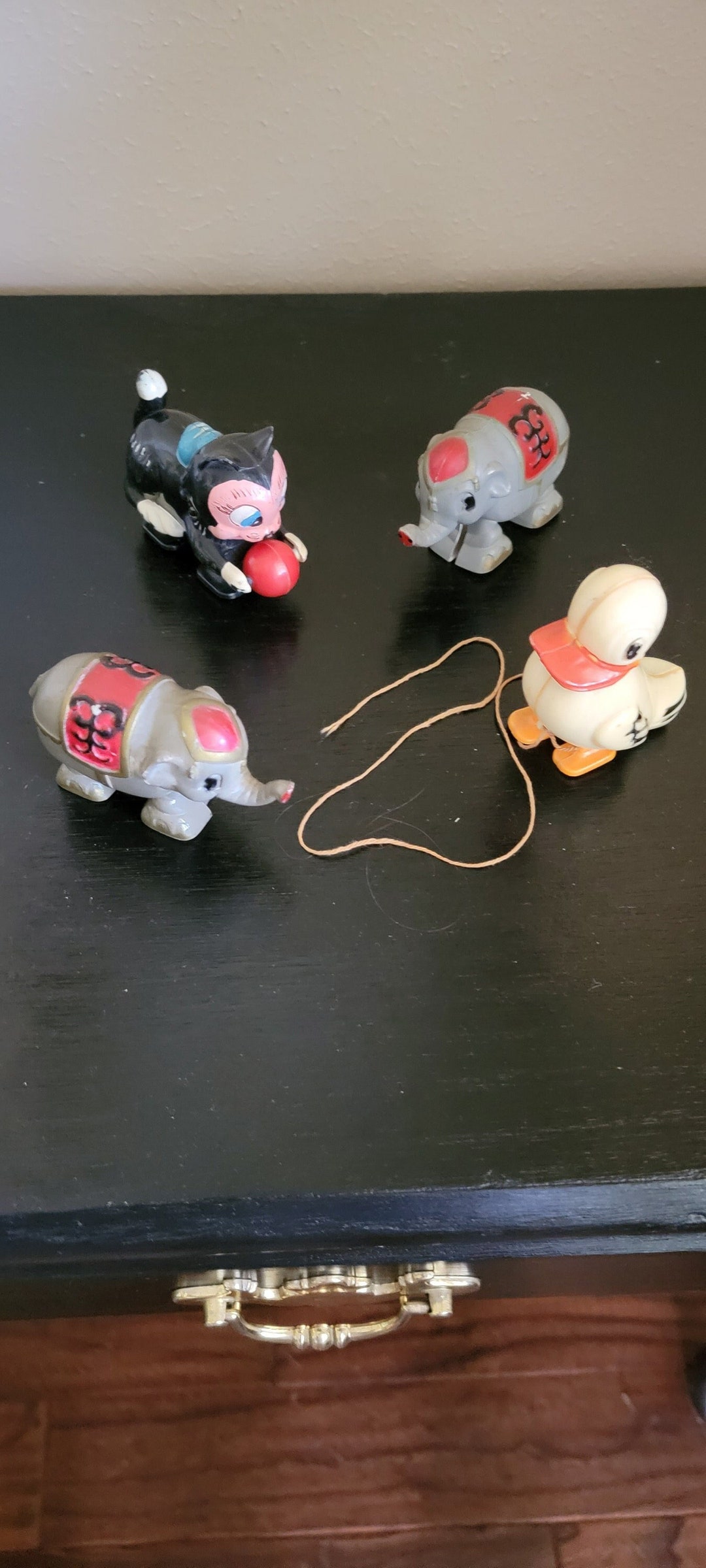 Vintage Marx Ramp Walkers and Pull Toys Duck Elephant & Cat With Ball ...