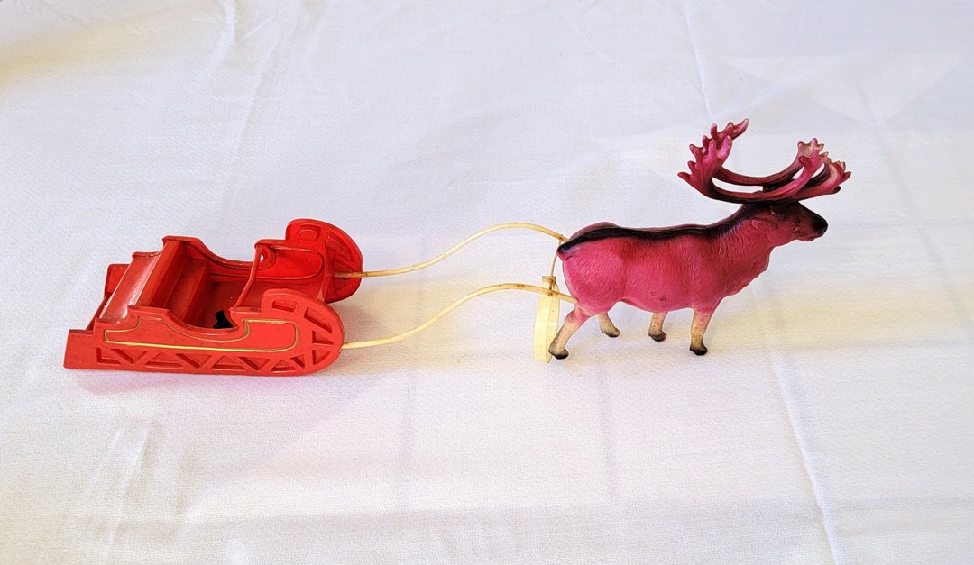 Antique Christmas Rare Celluloid Santas Sleigh & Reindeer - Etsy