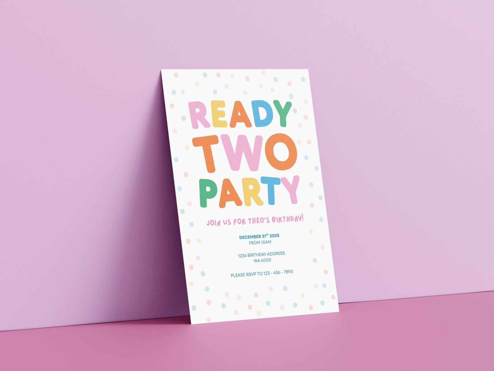 Colourful 'ready TWO Party' 2nd Birthday Invitation – Editable Template ...