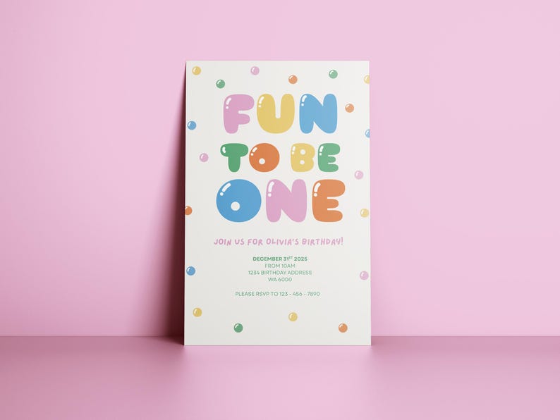 Fun to Be One Birthday Invitation | Editable First Birthday Party ...