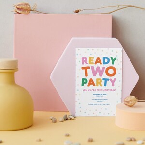 Colourful 'ready TWO Party' 2nd Birthday Invitation – Editable Template ...